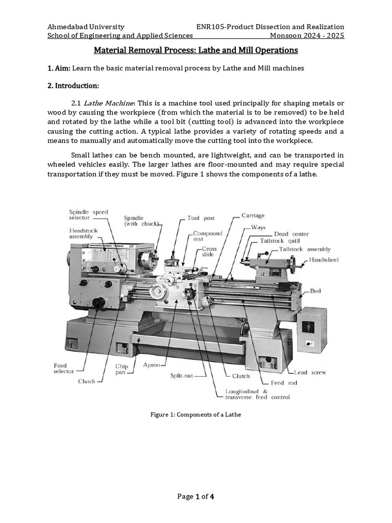 ENR105 - PDR - Material Removal Process - Lathe Mill Operations | PDF | Crafts | Industrial ...