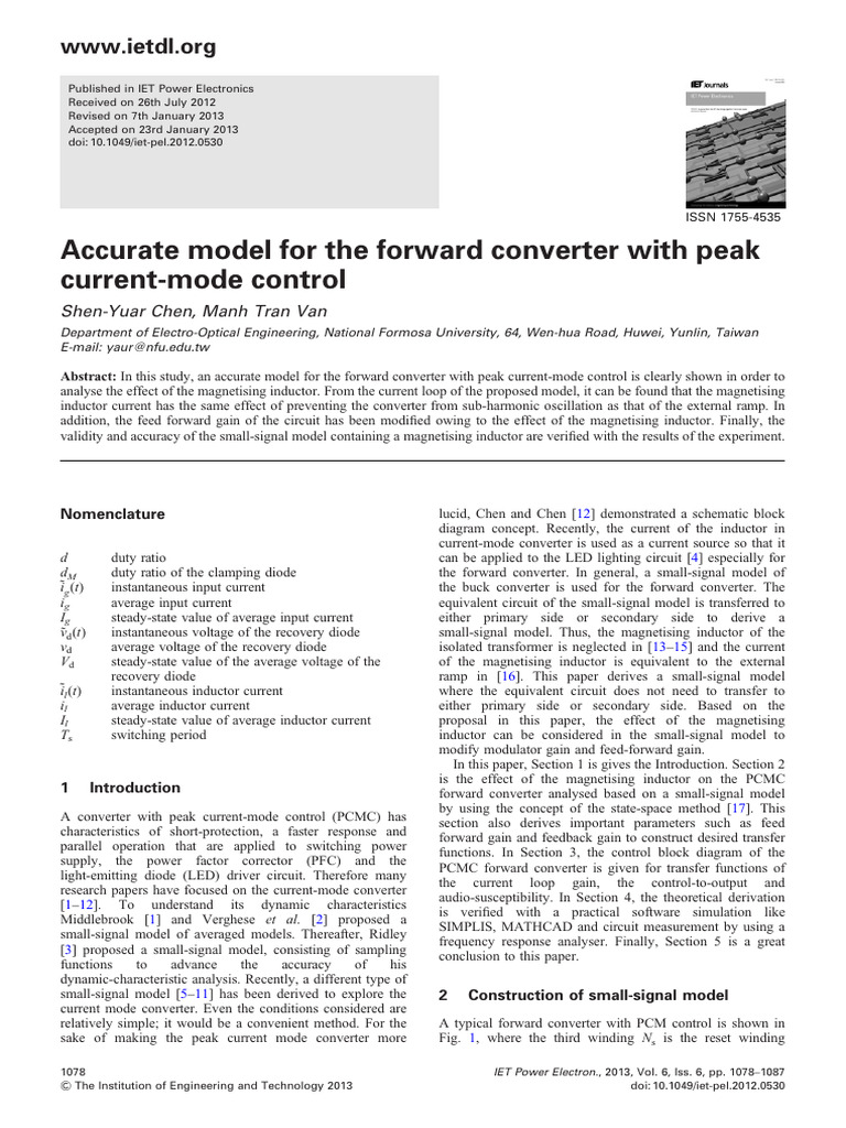 Accurate Model For The Forward Converter With Peak Current Mode Control | PDF | Electrical ...
