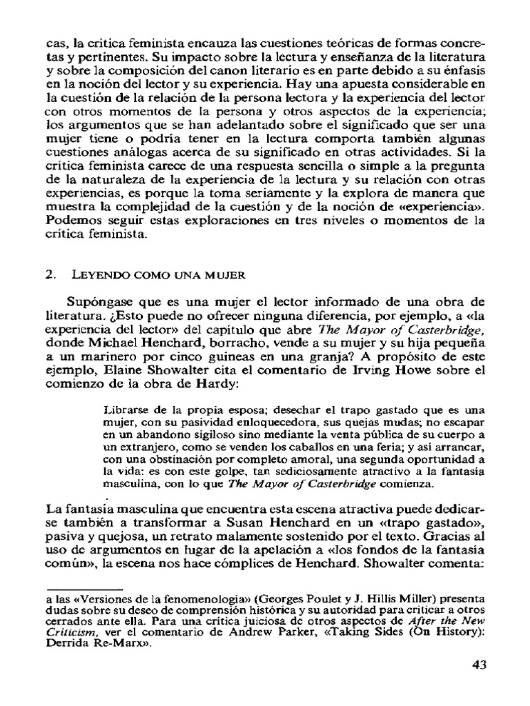 Jonathan Culler, Leyendo Como Una Mujer | PDF | Experiencia | Feminismo