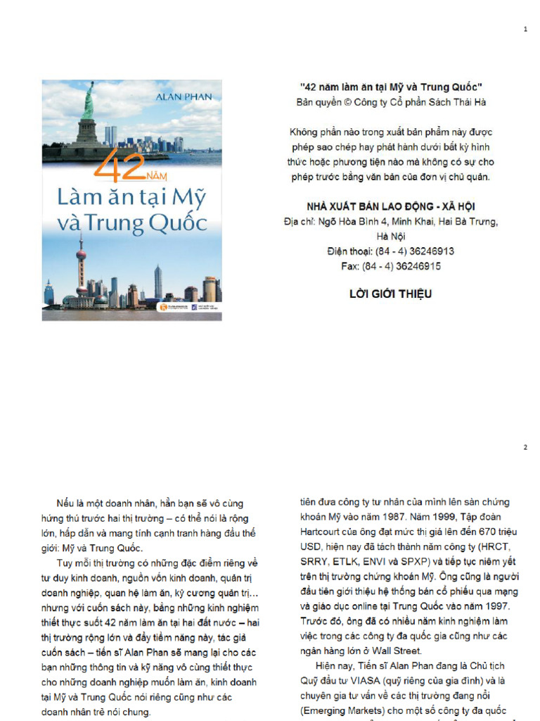 42 Năm Kinh Doanh Tại Mỹ Và Trung Quốc - Alan Phan | PDF