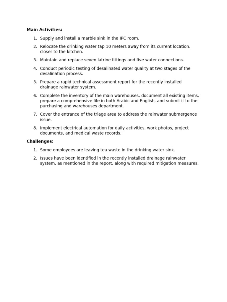 Main Activities and Challenges | PDF