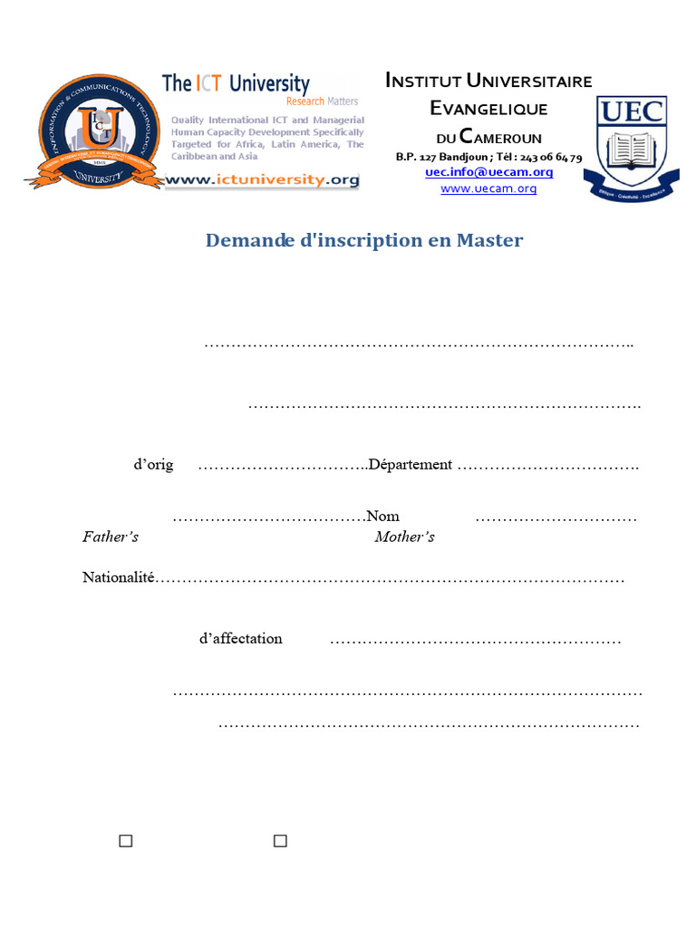 Demande Dinscription Au Master Conjoint ICT-UEC | PDF