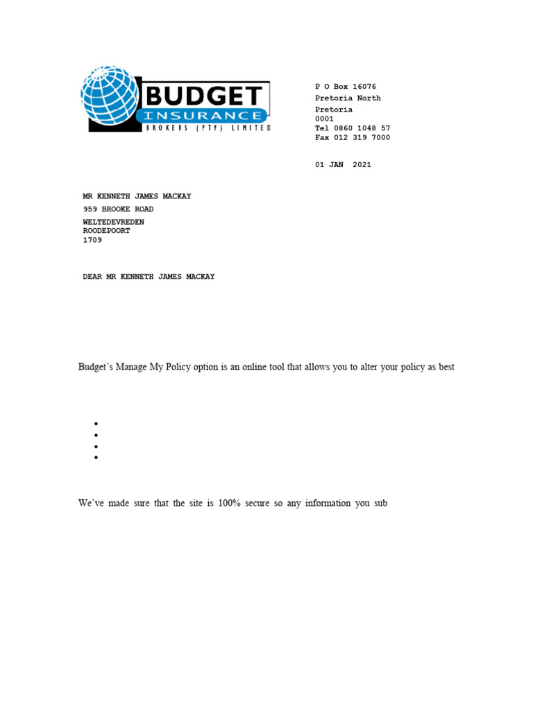 BUGDET Insurance Confirmation Letter | PDF