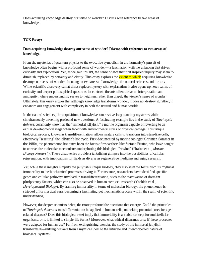 Tara TOK Essay First Draft 16.11 Feedback | PDF | Biology | Knowledge