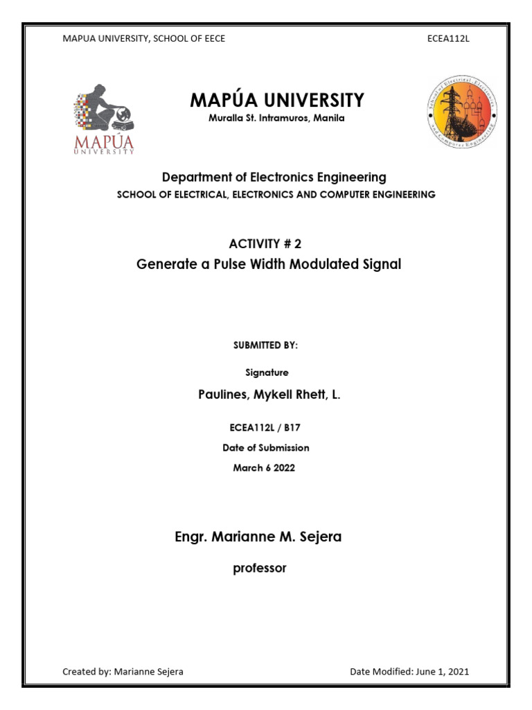 Activity 2 PWM 1 Converted Paulines With Picture Validation PDF | PDF | Electronic Circuits ...