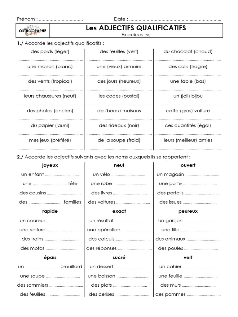 Adjectif Exos 03 | PDF