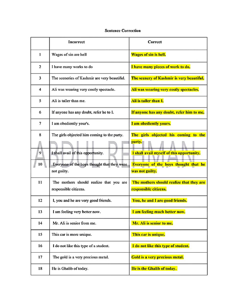 Sentence Corrections | PDF