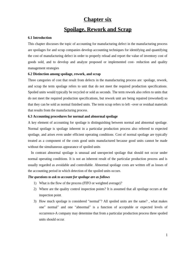 Chapter 6 Spoilage, Rework and Scrap | PDF | Cost Of Goods Sold | Income