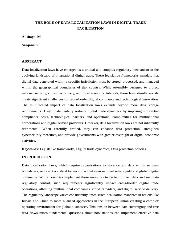 THE ROLE OF DATA LOCALIZATION LAWS IN DIGITAL TRADE FACILITATION | PDF ...