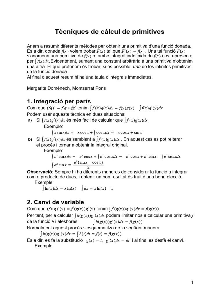 Tecniques Calcul Primitives | PDF