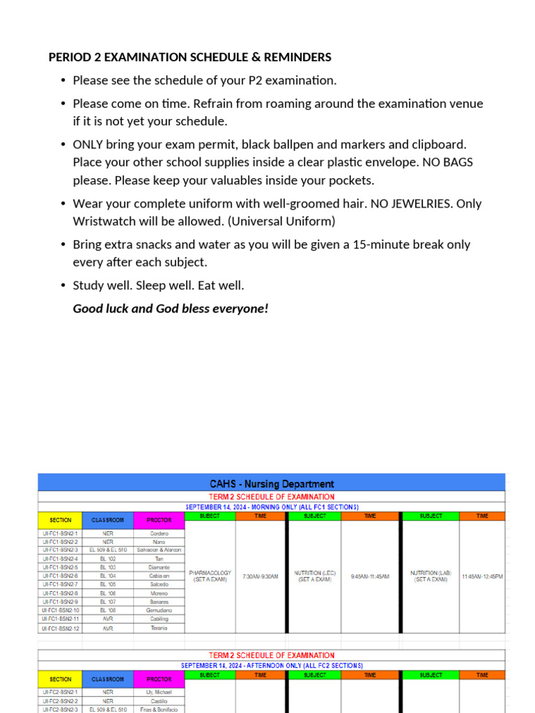Period 2 Exam Schedule & Guidelines | PDF