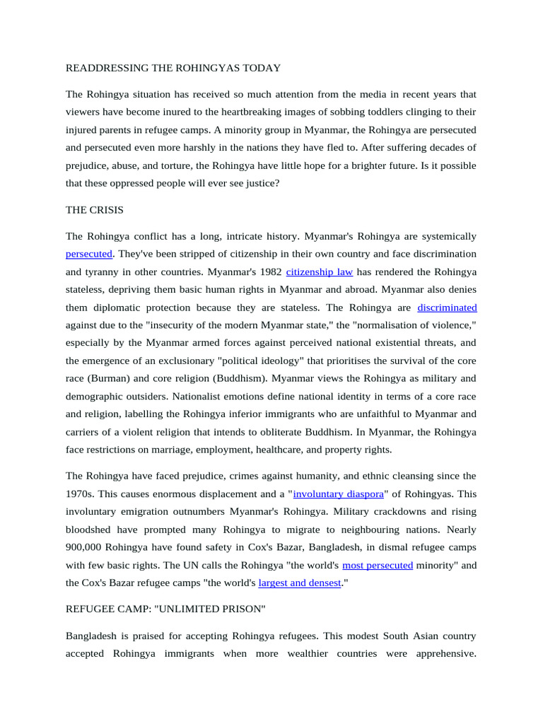 READDRESSING THE ROHINGYAS TODAY | PDF | Rohingya People | Refugee