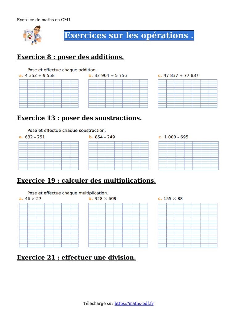 Exercices de maths CM1 : opérations | PDF