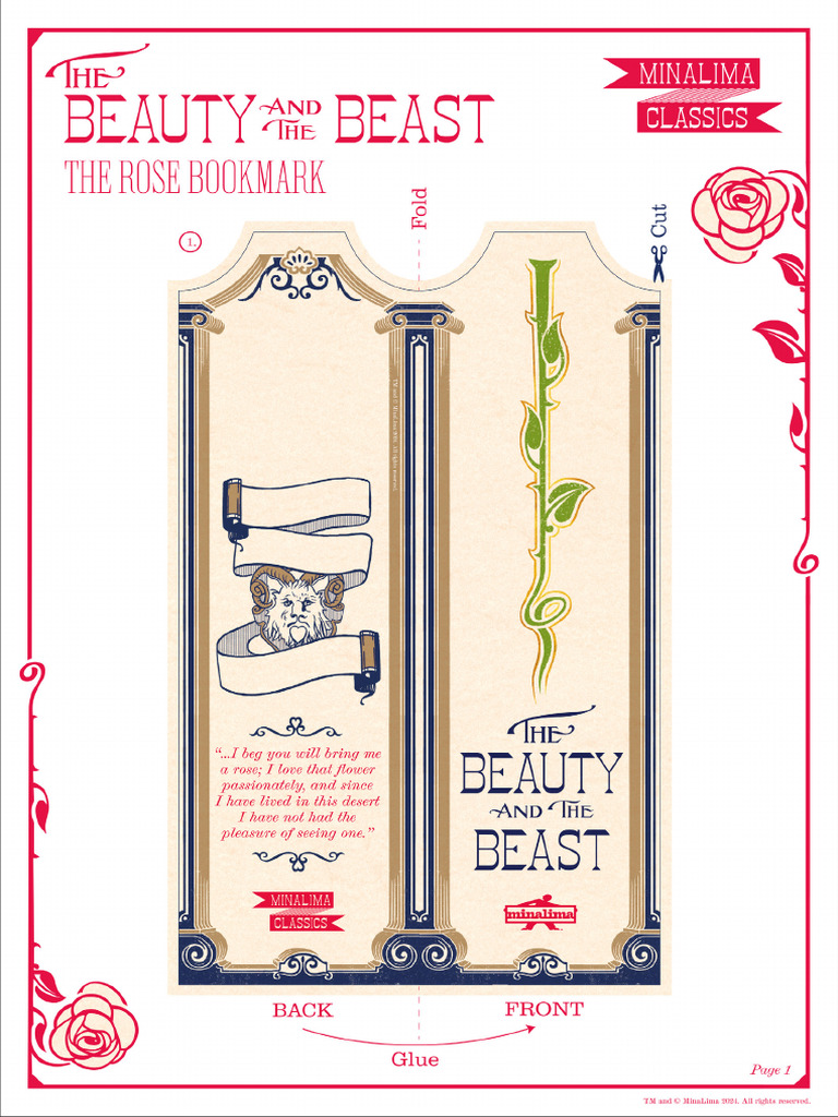 Beauty and The Beast The Rose Downloadable Bookmark | PDF