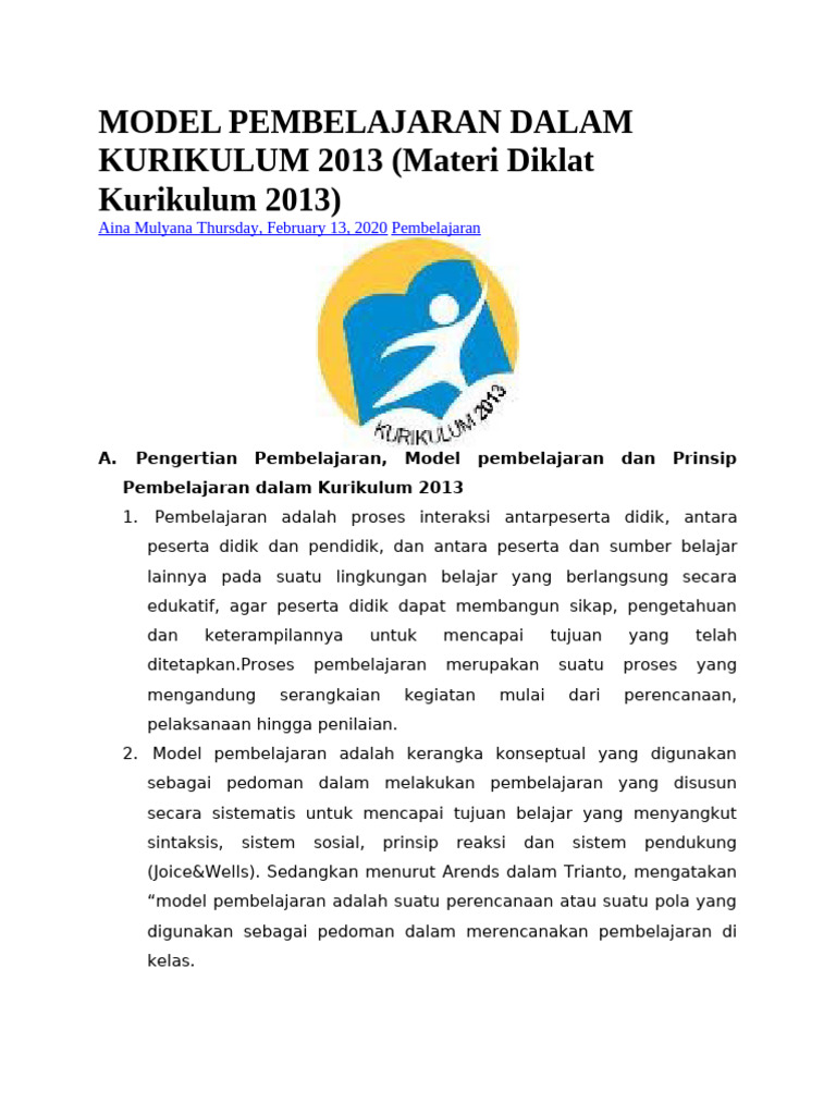 Model Pembelajaran Dalam Kurikulum 2013 | PDF
