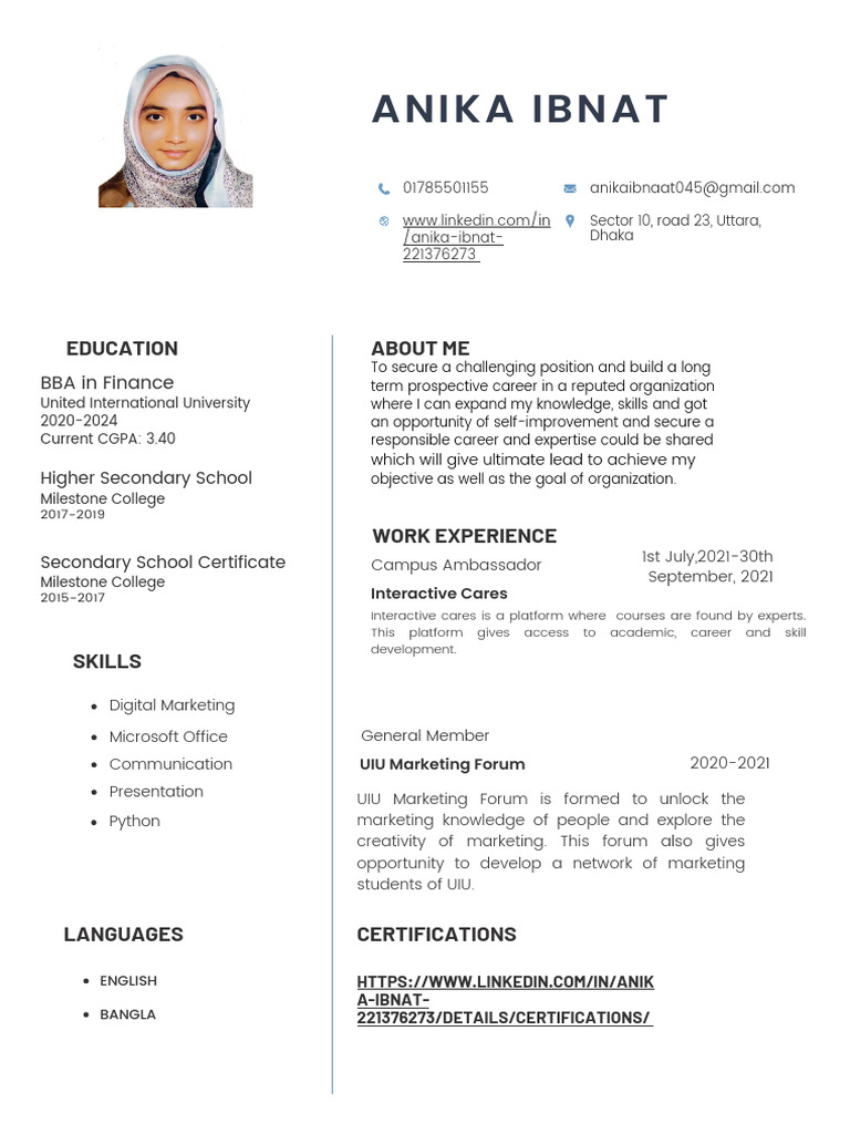 Anika Ibnat CV | PDF