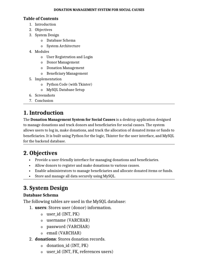 2.donation Management System For Social Causes | PDF | Databases | My Sql