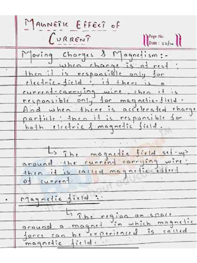 Handwriten note of magnetic effects | PDF