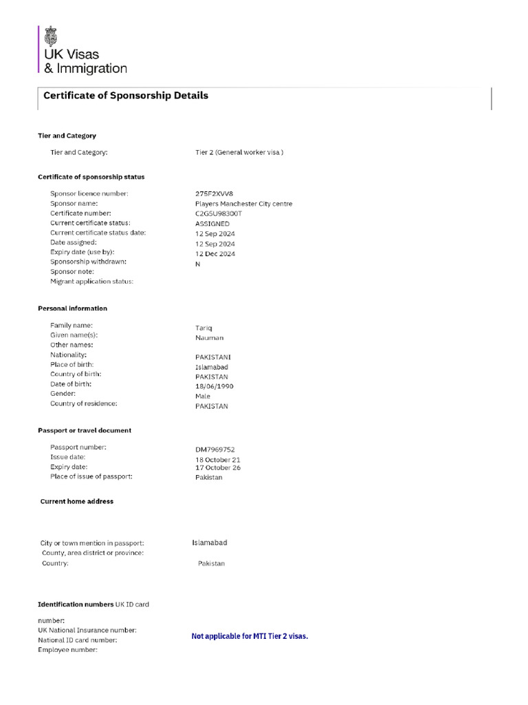 Nauman Tariq Cos Letter | PDF