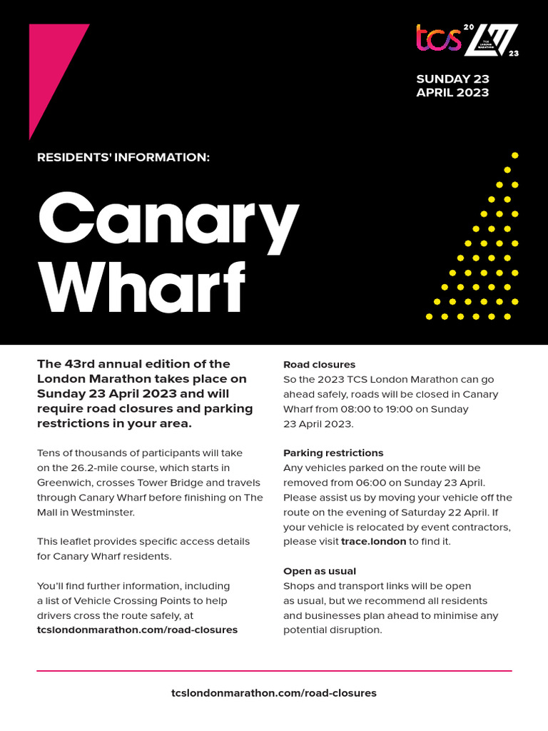 2023 - TCSLM Canary Wharf Resident Leaflet | PDF | Road Running Competitions | Running