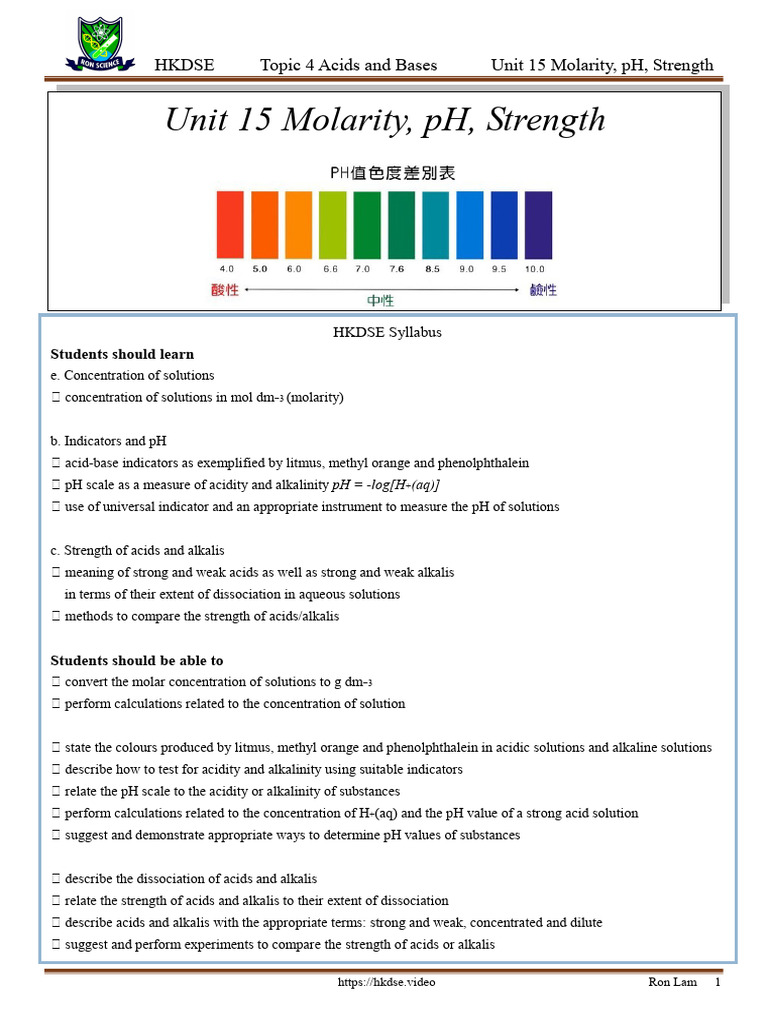 Molarity PH Strength | PDF | Ph | Acid