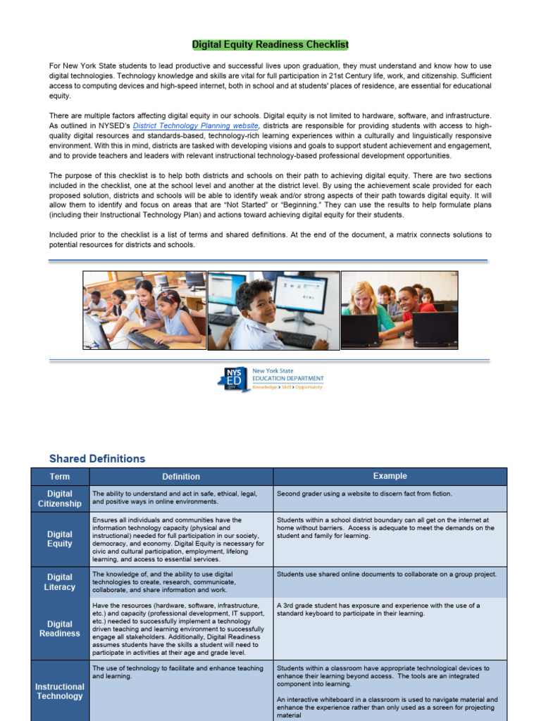 Digital Equity Readiness Checklist | PDF | Educational Technology ...