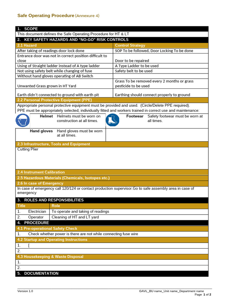 SOP HT LT yard | PDF | Personal Protective Equipment | Working Conditions