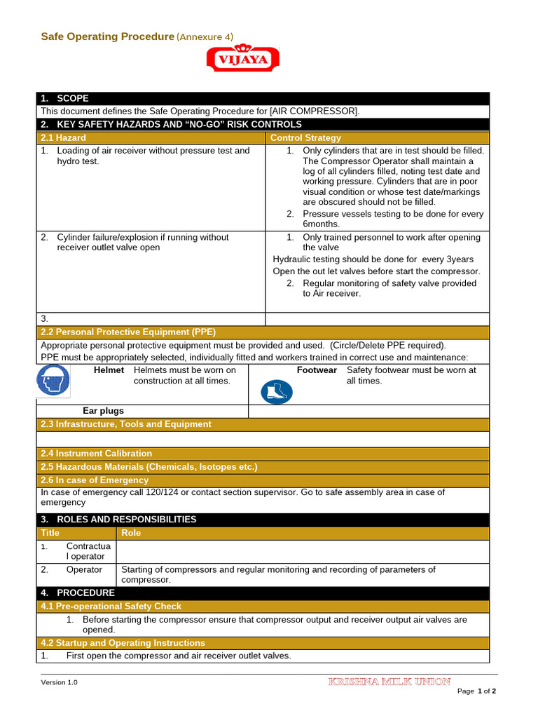 Sop For Compressed Air | PDF | Valve | Personal Protective Equipment