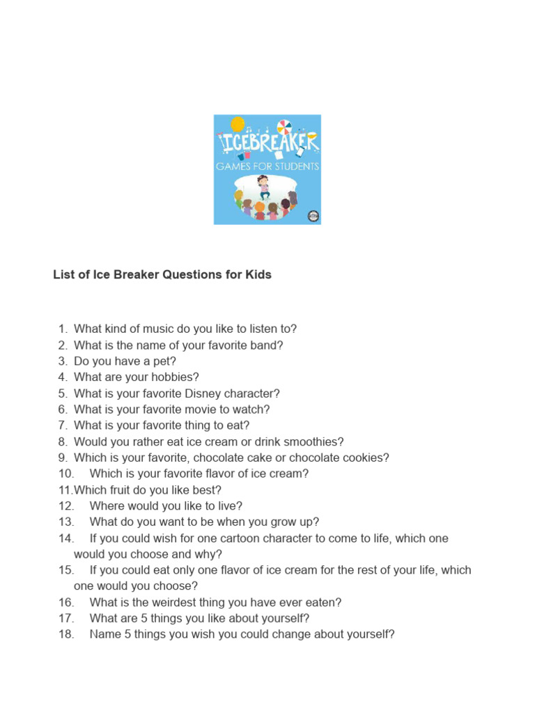 Ice Breaker Questions for Kids | PDF