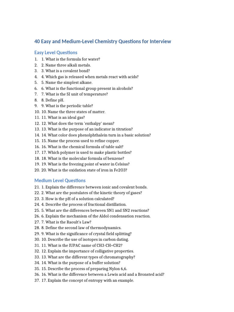 Chemistry Interview Questions | PDF