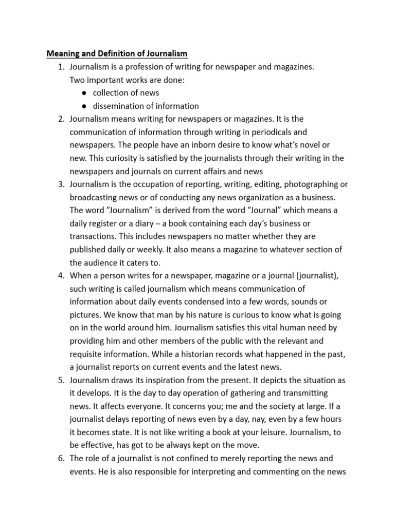 Meaning and Definition of Journalism | PDF | News | Journalism
