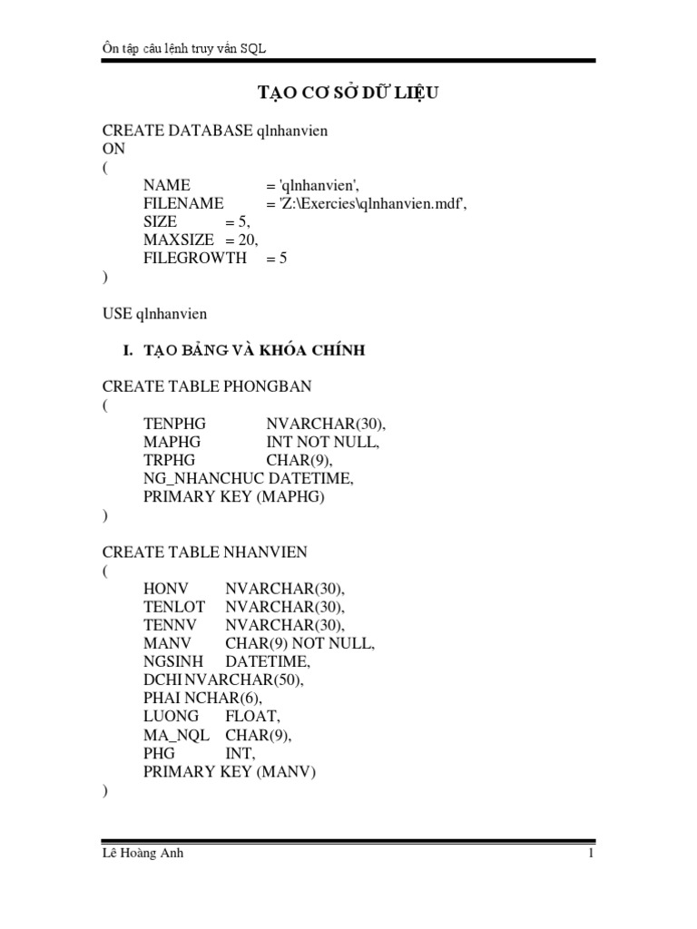 On Tap Cau Truy Van SQL | PDF