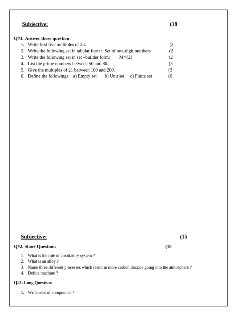Math and Science Quiz Questions | PDF