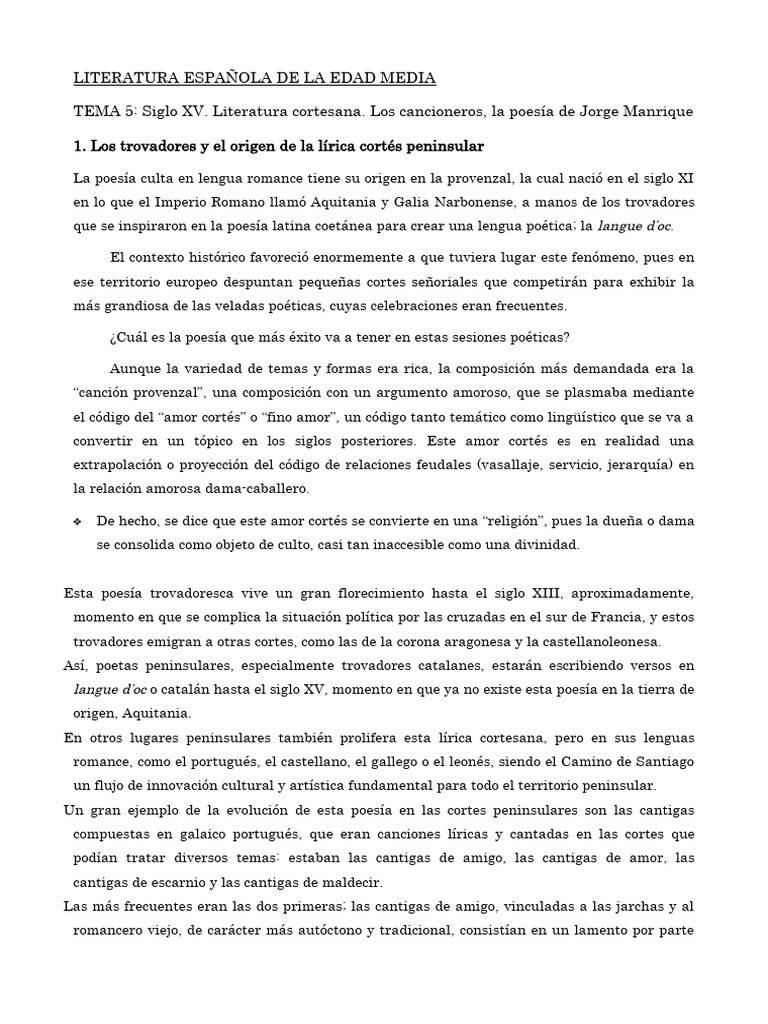 Literatura Cortesana en el Siglo XV | PDF | Poesía