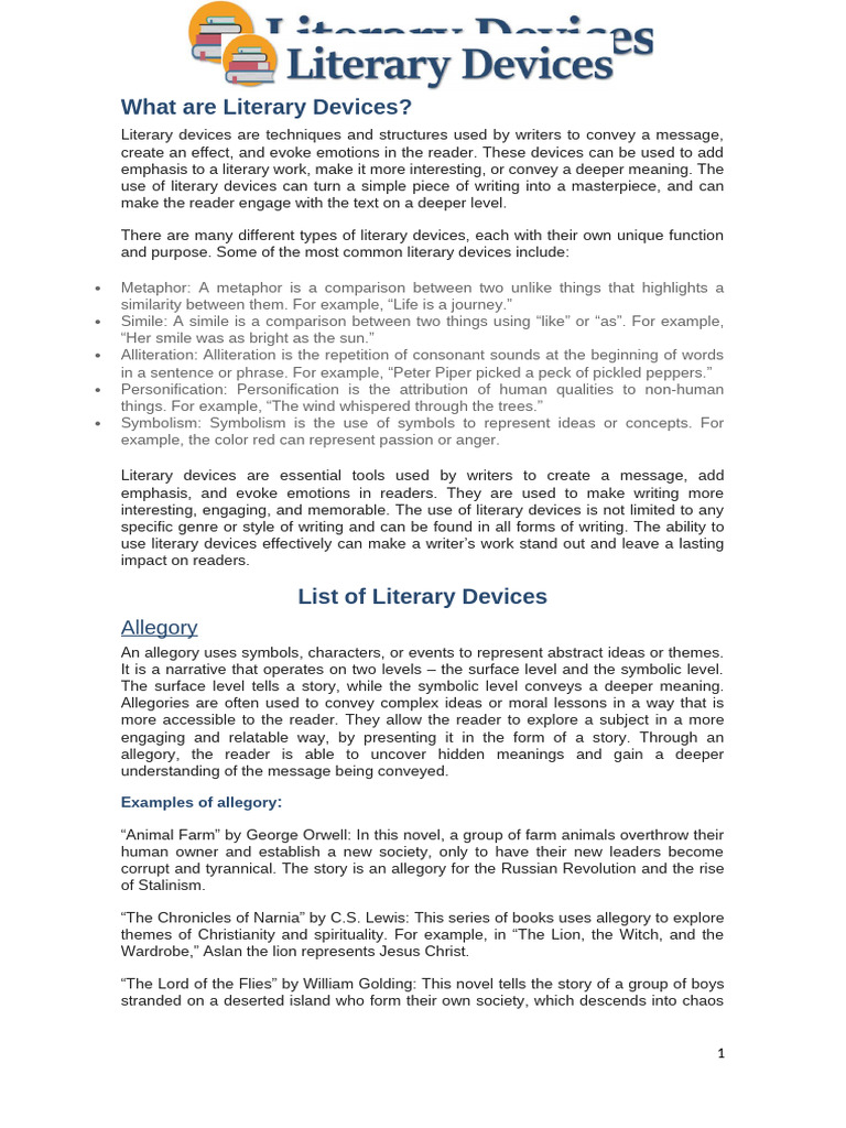 Literary Devices | PDF | Poetry | Allegory