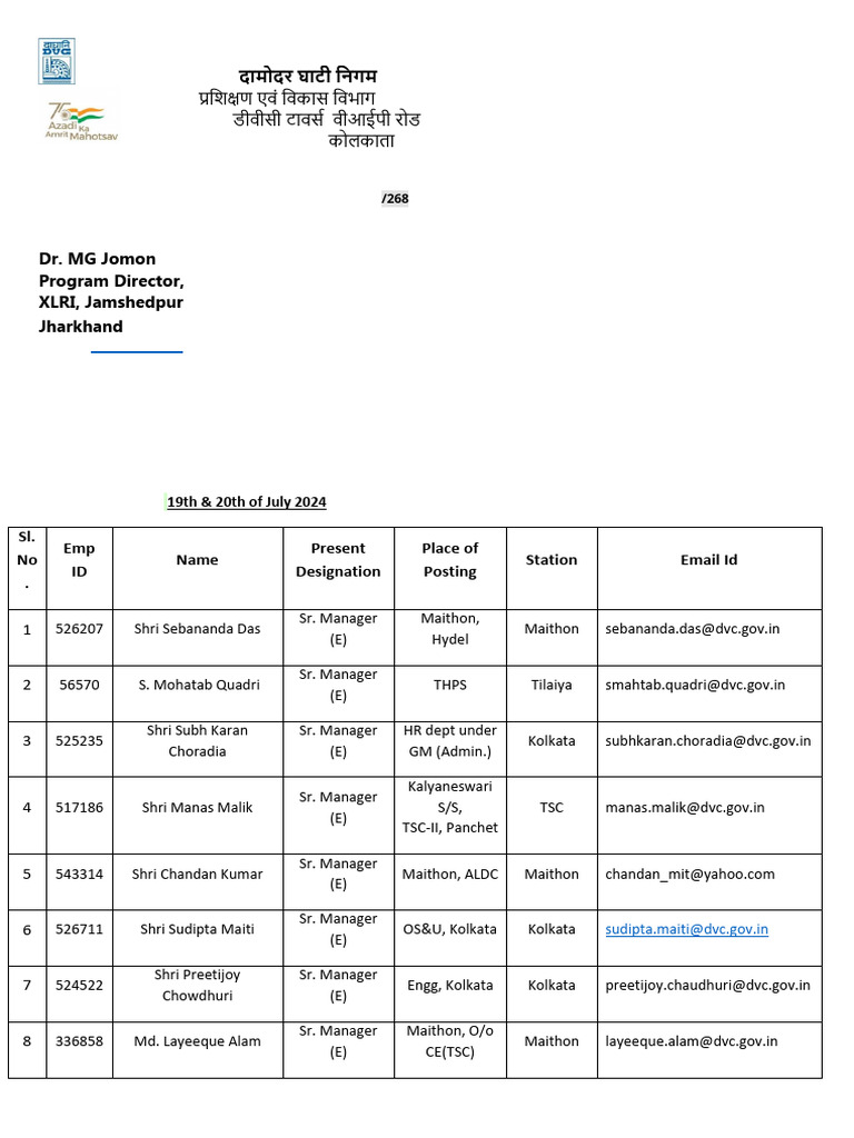 Letter To XLRI For Nomination of DVC Executives For Attending of ...