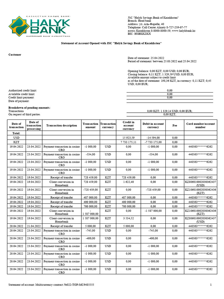 632187245-Kazakhstan-Bank-Statement (1) | PDF | Credit Card | Financial ...