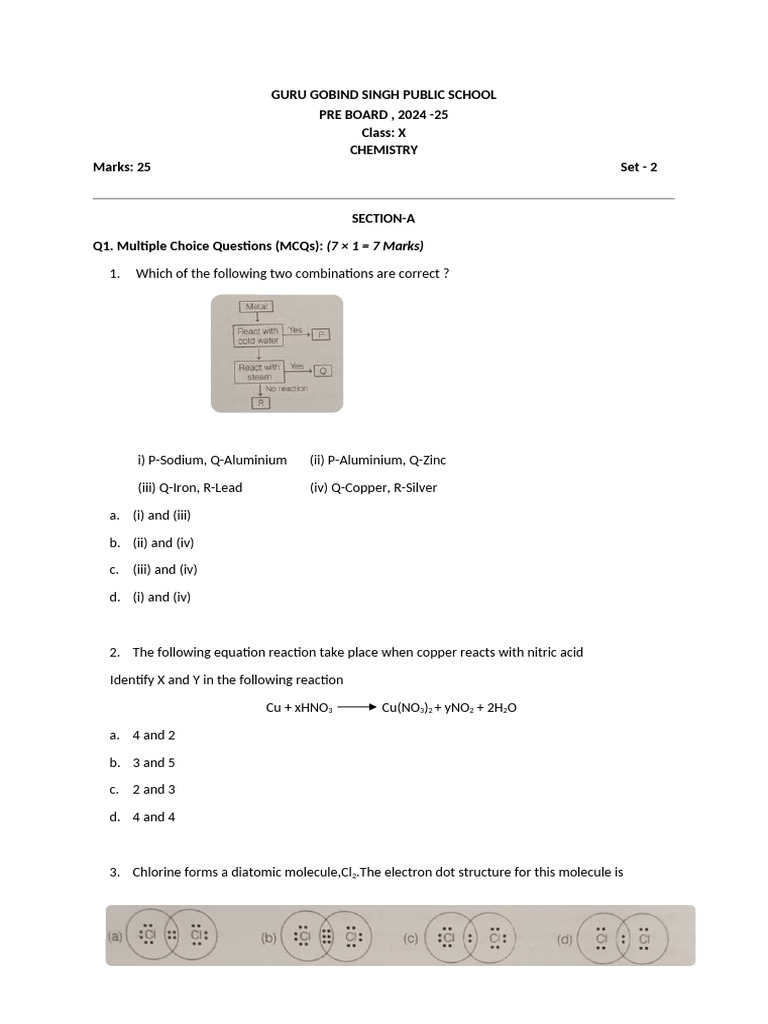 PRE BOARD SET-2 | PDF | Precipitation (Chemistry) | Chemical Reactions