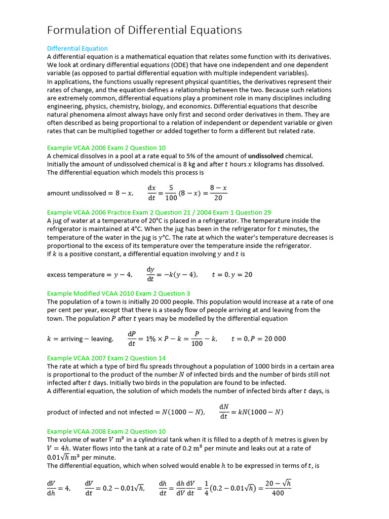 Formulation of Differential Equations | PDF | Equations | Differential ...