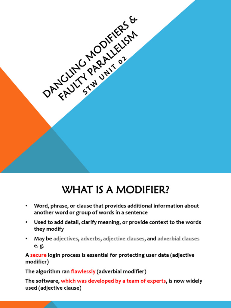 STW 2 Dangling Modifiers Faulty Parallelism | PDF | Adjective ...