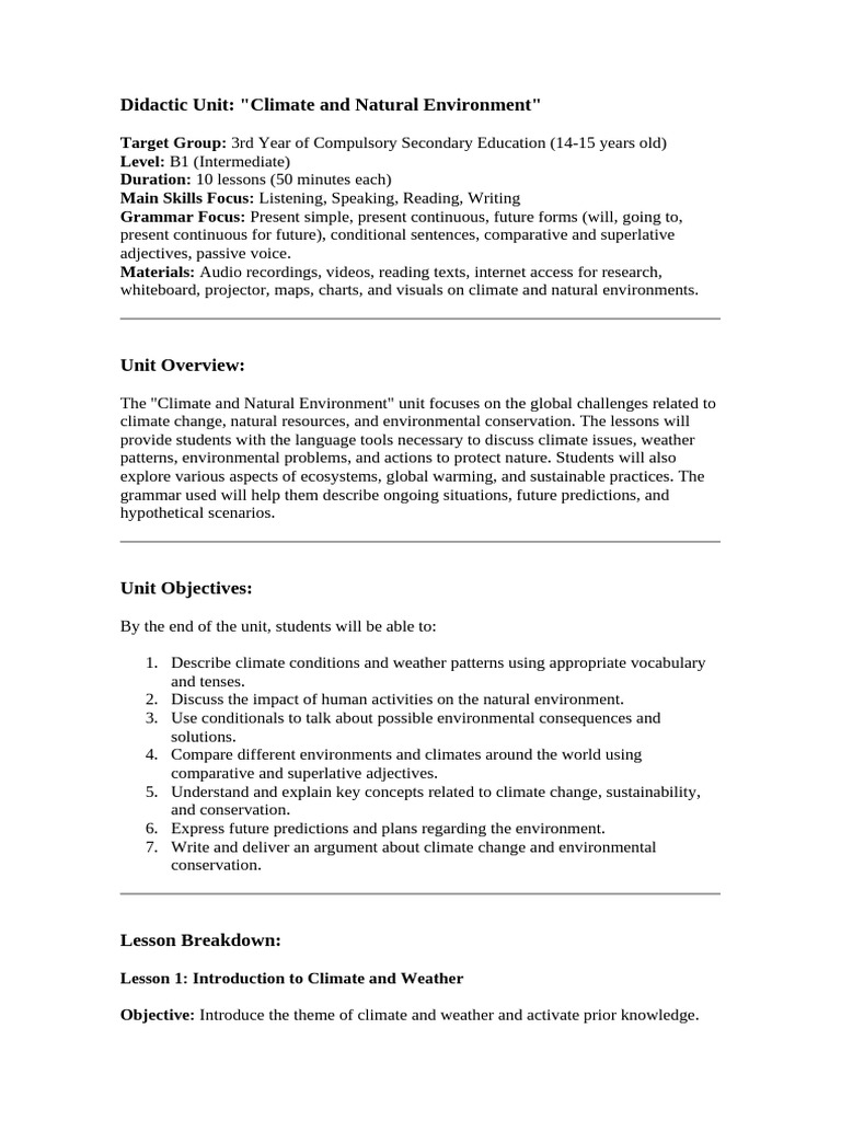 Didactic Unit - Climate and Natural Environment | PDF | Climate Change | Natural Environment