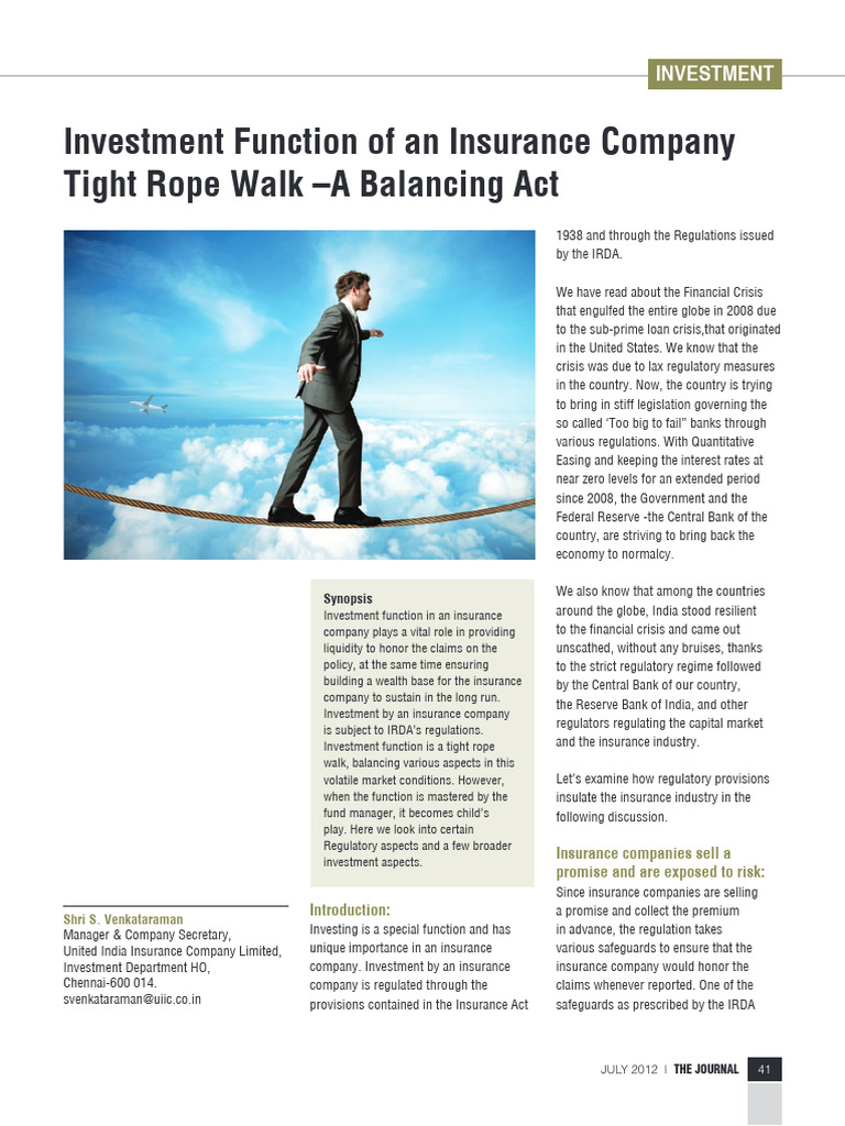 Investment Function of An Insurance Company Tight Rope Walk - A ...