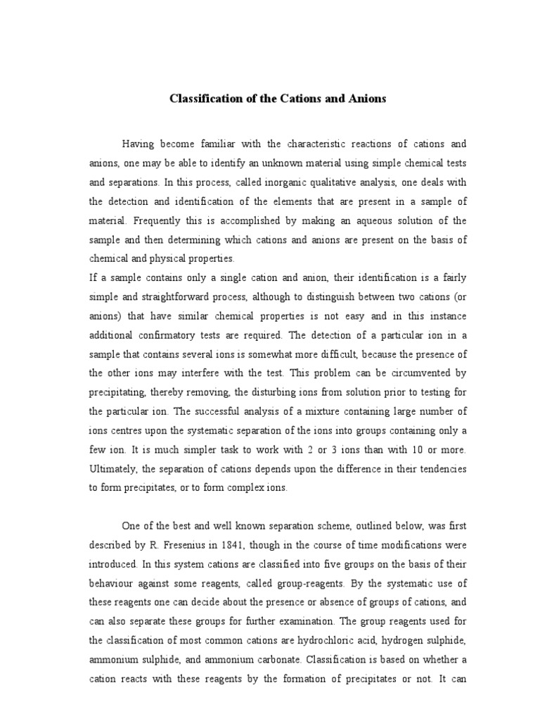 Classification of The Cations and Anions | PDF | Precipitation ...