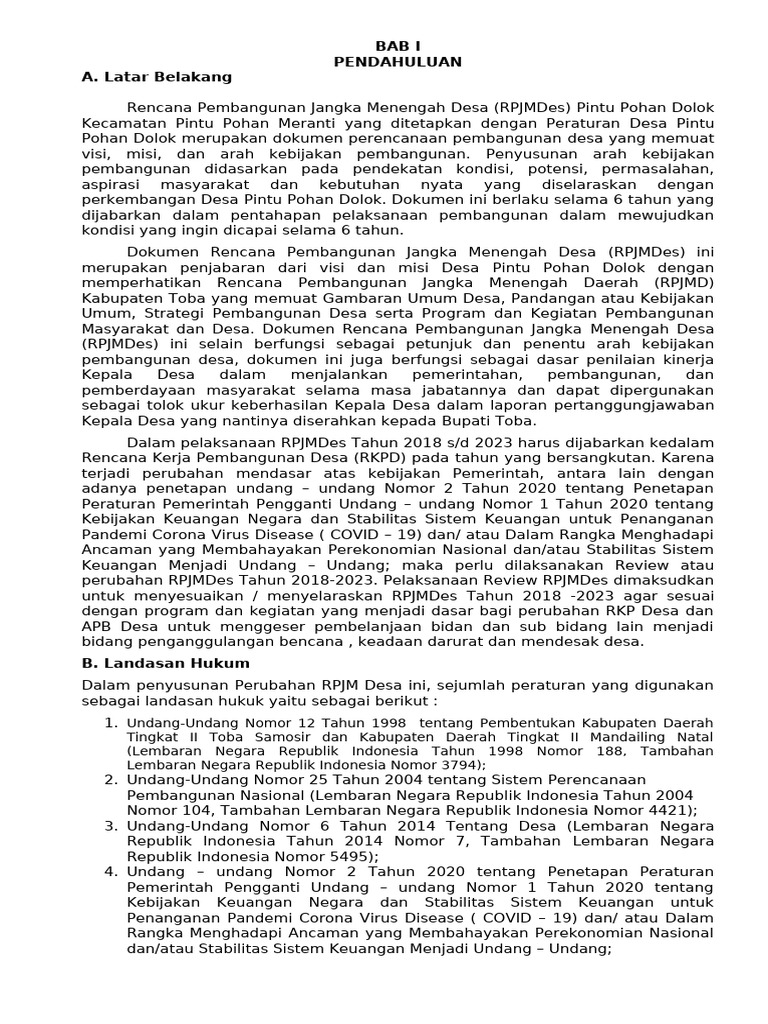 478941371 Dokumen Rpjm Desa Perubahan Doc | PDF
