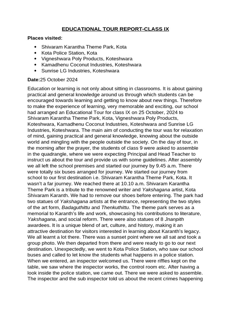 Class IX Educational Tour Report | PDF | Extrusion | Polyvinyl Chloride