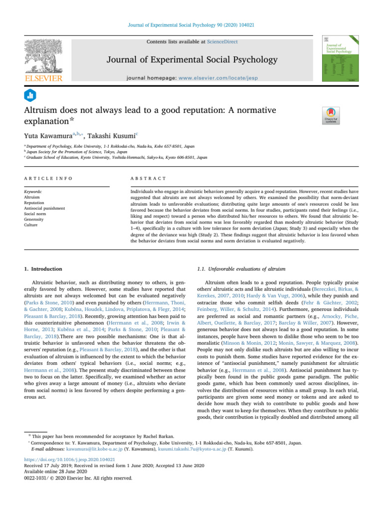 Altruisme reIÌ Putation Individuelle | PDF | Altruism | Deviance ...