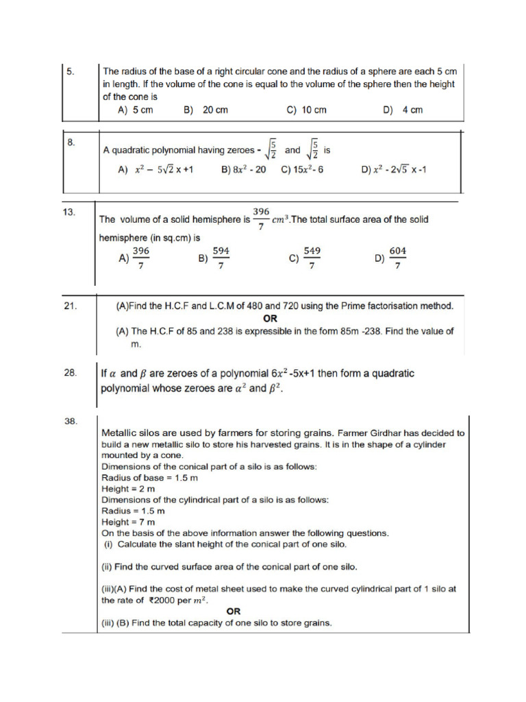 Maths SQP | PDF