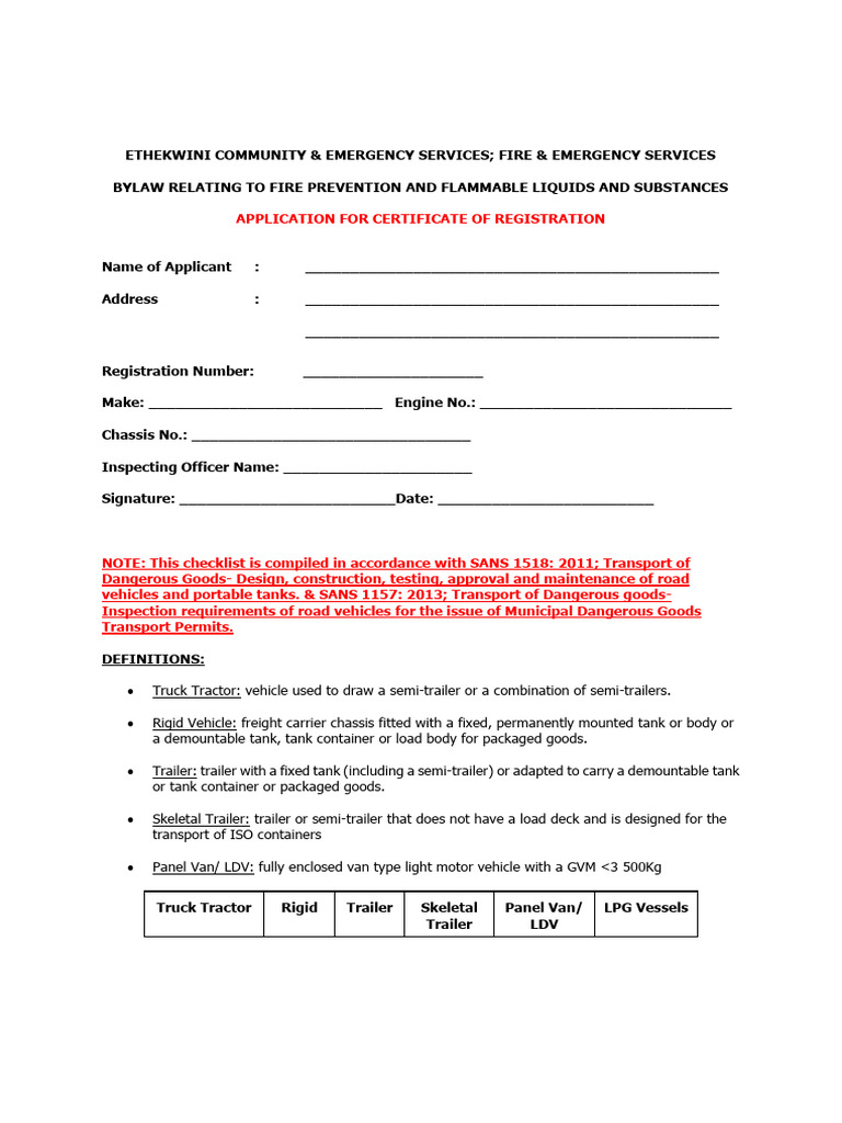 Vehicle Requirements For COR | PDF | Truck | Dangerous Goods