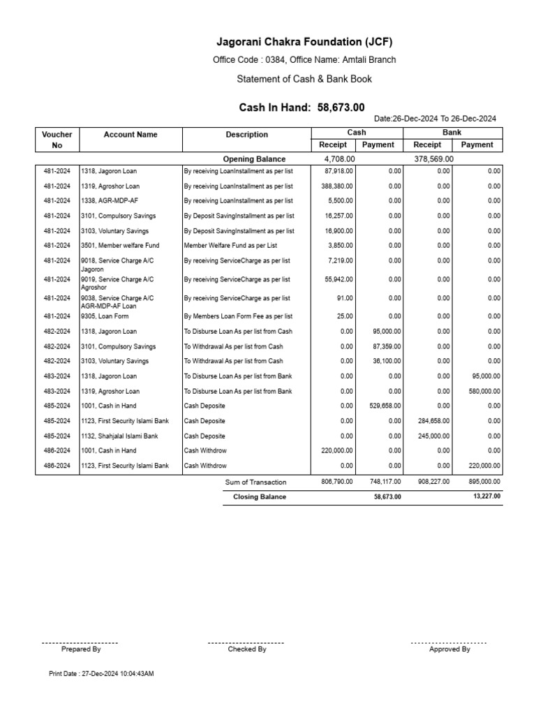 Generate Cashbook Report | PDF | Banks | Transaction Account