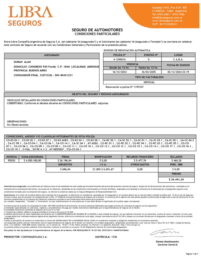 Seguro de Automotores: Condiciones Particulares | PDF | Póliza de seguros | Seguro